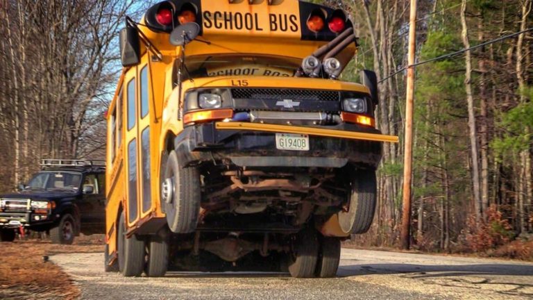 TWIN TURBO SCHOOL BUS DOES WHEELIES - Busted Knuckle Films